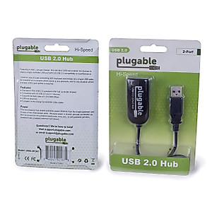 Plugable 2-in-1 USB Splitter with Dual USB 2.0 Ports, Compatible with Windows, Linux, macOS, Chrome OS, USB Multiport Hub for Laptops