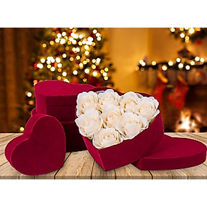 GnFlus Red Wine Gift Boxes with Lids for Presents 4 Pack Heart Shaped Velvet Nesting Gifts Box for Arrangements Flowers Wedding Christmas Birthdays Valentines Bridesmaid Anniversary Party
