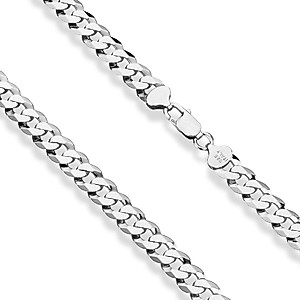Miabella Solid 925 Sterling Silver Italian 9mm Solid Diamond-Cut Cuban Link Curb Chain Necklace For Men- and women, Made in Italy
