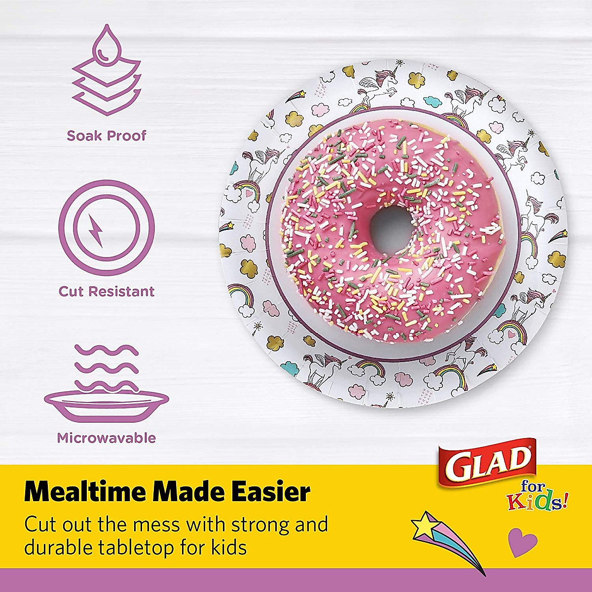 Glad for Kids Unicorns Paper Plates, Small Round Paper Plates with Cute Unicorns Design Heavy Duty Disposable Soak Proof Microwavable Paper Plates for All Occasions, 7 Inch, 20 Count (Pack of 6)