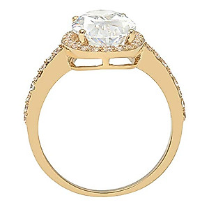 Clara Pucci 4.85 ct Oval Cut Genuine Lab Grown Diamond VS1-VS2 J-K 14K Yellow Halo Gold Bridal Wedding Engagement Designer Ring size 6.5
