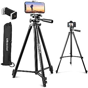 Ubeesize Tripod CT50 50” Phone Tripod Stand, Aluminum Lightweight Tripod for Camera and Phone, Cell Phone Tripod with Phone Holder and Carry Bag, Compatible with iPhone & Android