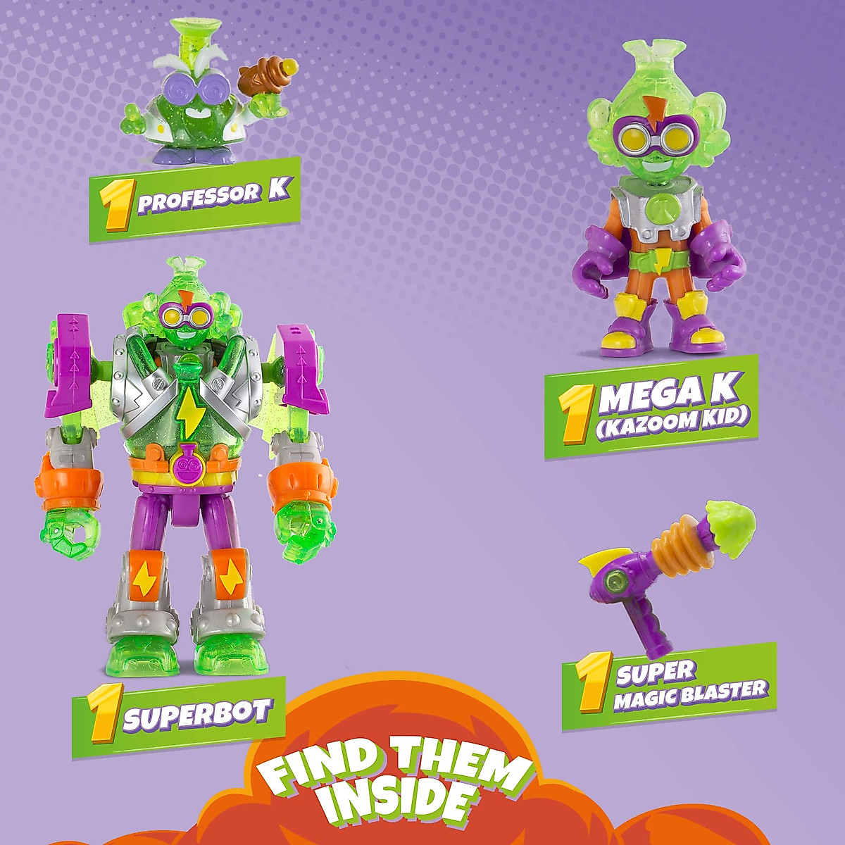 SUPERTHINGS - Mega-K Superbot, Articulated Villain Robot with Combat Accessories, 1 Exclusive Kazoom Kid, Multicoloured, One Size