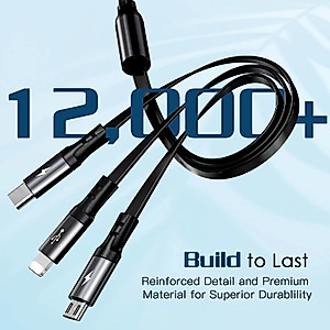 Multi Charger Cable 3A [4Ft 2Pack] Multi Charging Cable 3 in 1 Retractable Charging Cord Multi USB Cable with Lightning/Type C/Micro USB Port for Cell Phones/Samsung Galaxy/LG/Huawei/Tablets/PS & More