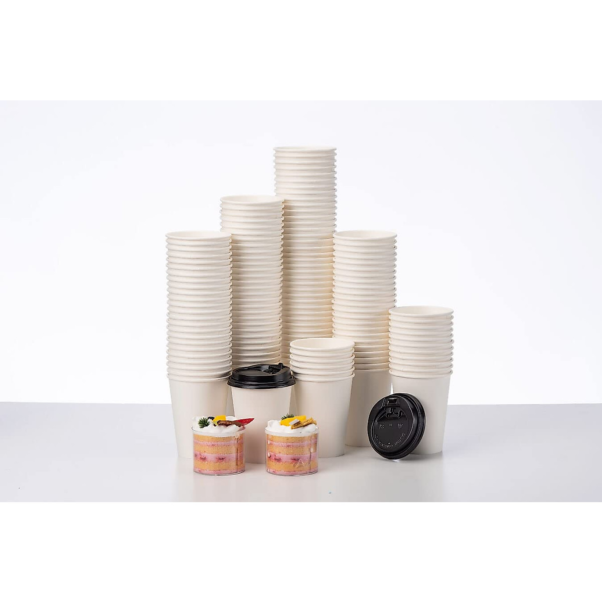 RACETOP [100 Pack 12 oz Hot Beverage Disposable White Paper Coffee Cup with Dome Lid, Large