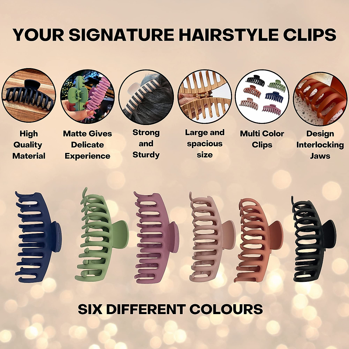 The Xpressory Large Hair Claw Clips For Thick Hair - 6 Pack Big Non Slip, Easy to Use, Stylish, Matte Hair Clips For Women's Thick, Thin, Curly, Long & Neutral Hairs