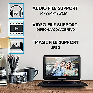 Pyle 17.9" Portable CD/DVD Player - Multimedia Disc Player w/Hi-Res HD Swivel Screen, Rechargeable Battery, USB/SD Support - Includes Earphone, Cigarette Lighter Car Charger, Remote Control