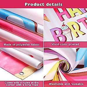 Ice Cream Birthday Party Backdrop Decorations Sweet Summer Ice Cream Party Favors for Kids Girls Boys Themed Happy Birthday Banner Baby Photography Background Photo Booth 70.8 x 43.3 inch