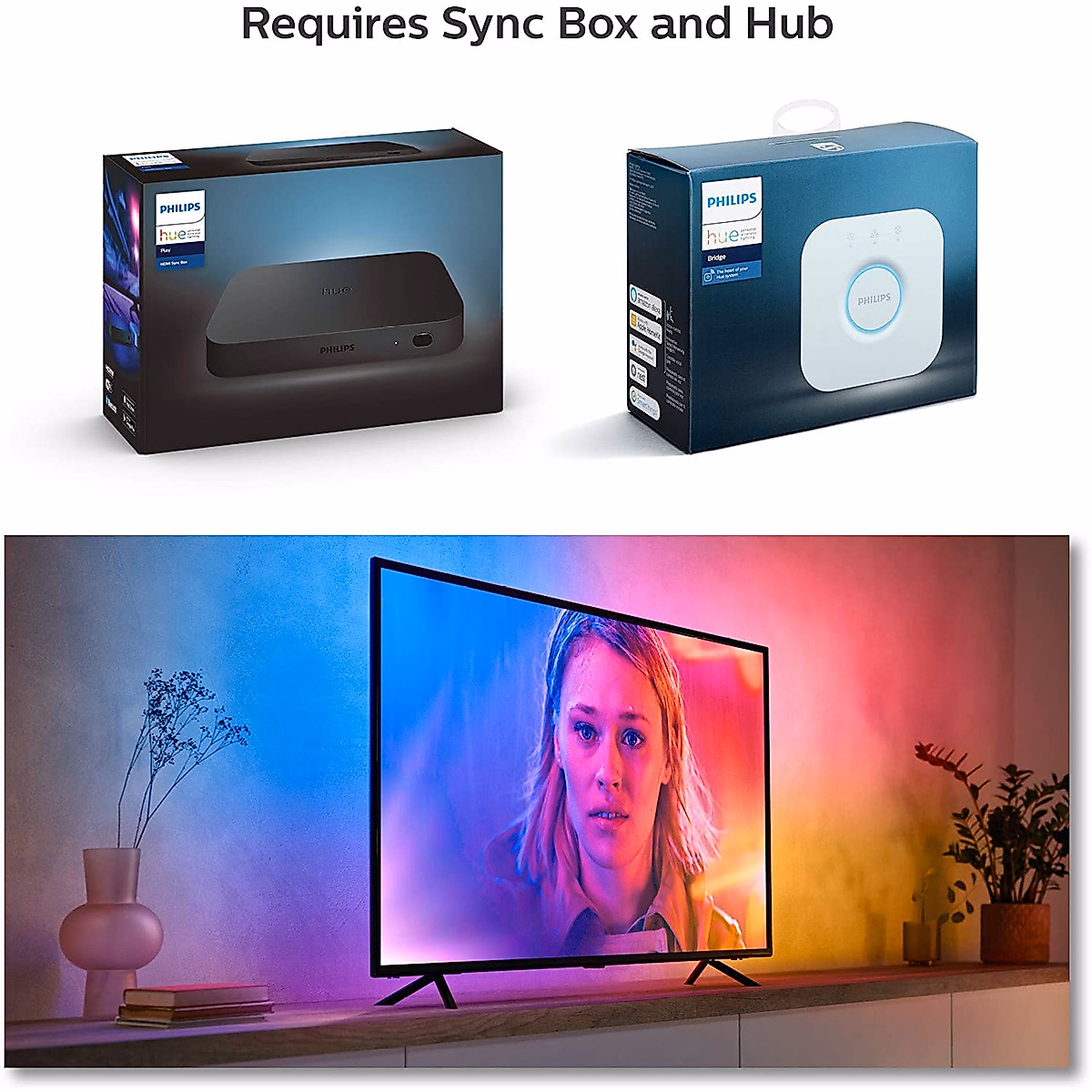 Philips Hue Gradient LightStrip 75" (Sync with TV, Music and Gaming), Hue Hub & Hue Sync Box Required (Renewed)