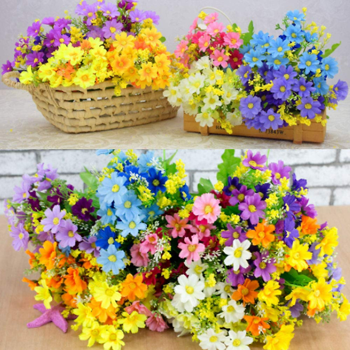 YEYSXSY Artificial Flowers Indoor Faux Silk Daisy Fake Flowers Greenery Shrubs Outdoor Plants for Hanging Planter Home Garden Wedding Porch Window Decorating 6Pcs