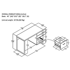 Amazon Brand - Ameriwood Home Rectangular Candon Writing Desk With 1 Drawer, Distressed Oak, Medium Brown, 19.5 in x 45 in x 30.1 in