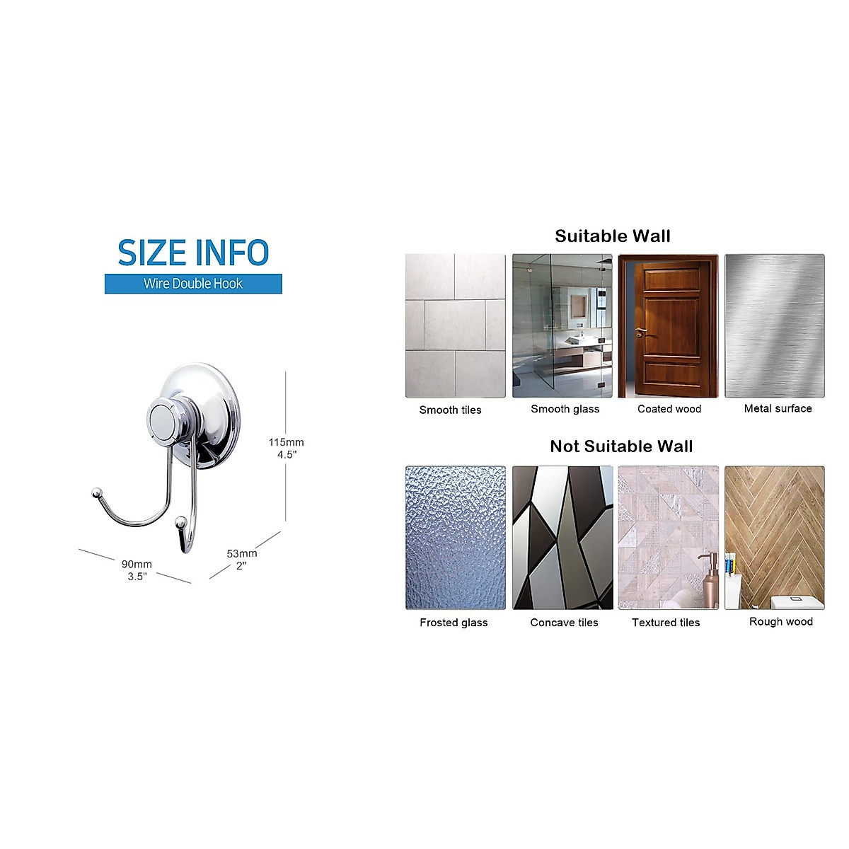 HOME&I Double Vacuum Suction Cup Hooks for Shower Loofah Towel Washcloth, Bathrobe,Stainless Steel 2 Pack (2 Pack)