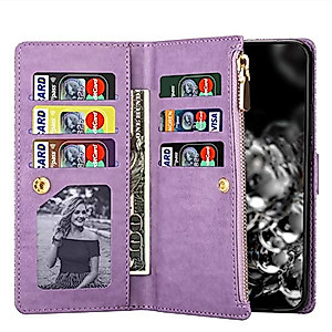 BOYUHII Silicone Protective Case for Phone for Samsung Galaxy A30 / A20 Multi-Card Slots Starry Sky Laser Carving Glitter Zipper Horizontal Flip Leather Case with Holder & Wallet & Lanyard ATCYE