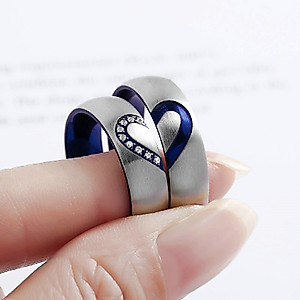 ANAZOZ Personalized Name Rings for Women, Stainless Steel Heart Blue Engravable Rings for Women 6MM Size 8