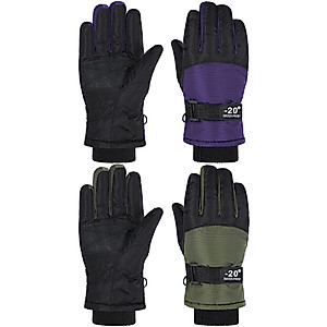 SATINIOR 2 Pairs Kids Waterproof Winter Snow Gloves Ski Gloves for Boy Girl Outdoor Warm Thickening Snowboard(Purple, Dark Green,6-10 Years)