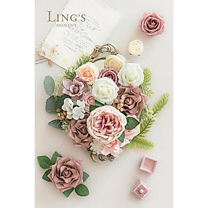 Ling's Moment Garden Dusty Rose Artificial Wedding Flowers Combo for Wedding Bouquets Centerpieces Flower Arrangements Bridal Shower Decorations