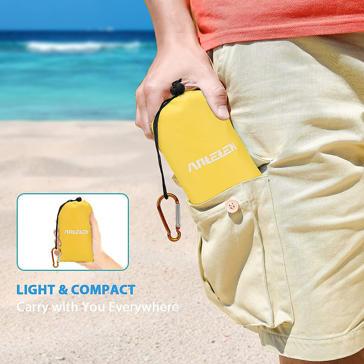 Antetek Beach Blanket, 79''×83'' Picnic Blankets Waterproof Sandproof for 4-7 Adults, Oversized Lightweight Beach Mat, Portable Picnic Mat, SandProof Mat for Travel, Camping, Hiking