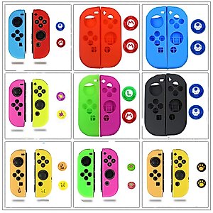 Thumb Grips Joystick Cap Cover Soft Silicone Protective Skin Case for Nintendo Switch Joy-Con (Blue+Red)