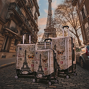 InUSA Paris Print Luggage with Spinner Wheels | Durable Lightweight Hardside Suitcase | Travel Bag with Handle and Trolley | (20in, 24in, 28in) 3 Piece Set