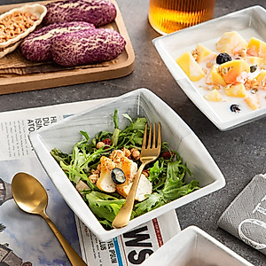 MALACASA Marble Grey Cereal Bowls, 13 Ounce Square Dessert Bowls Side Dish Bowls, Serving Bowls Set for Ice Cream, Salad, Pudding and Pasta, Set of 6, Series Blance