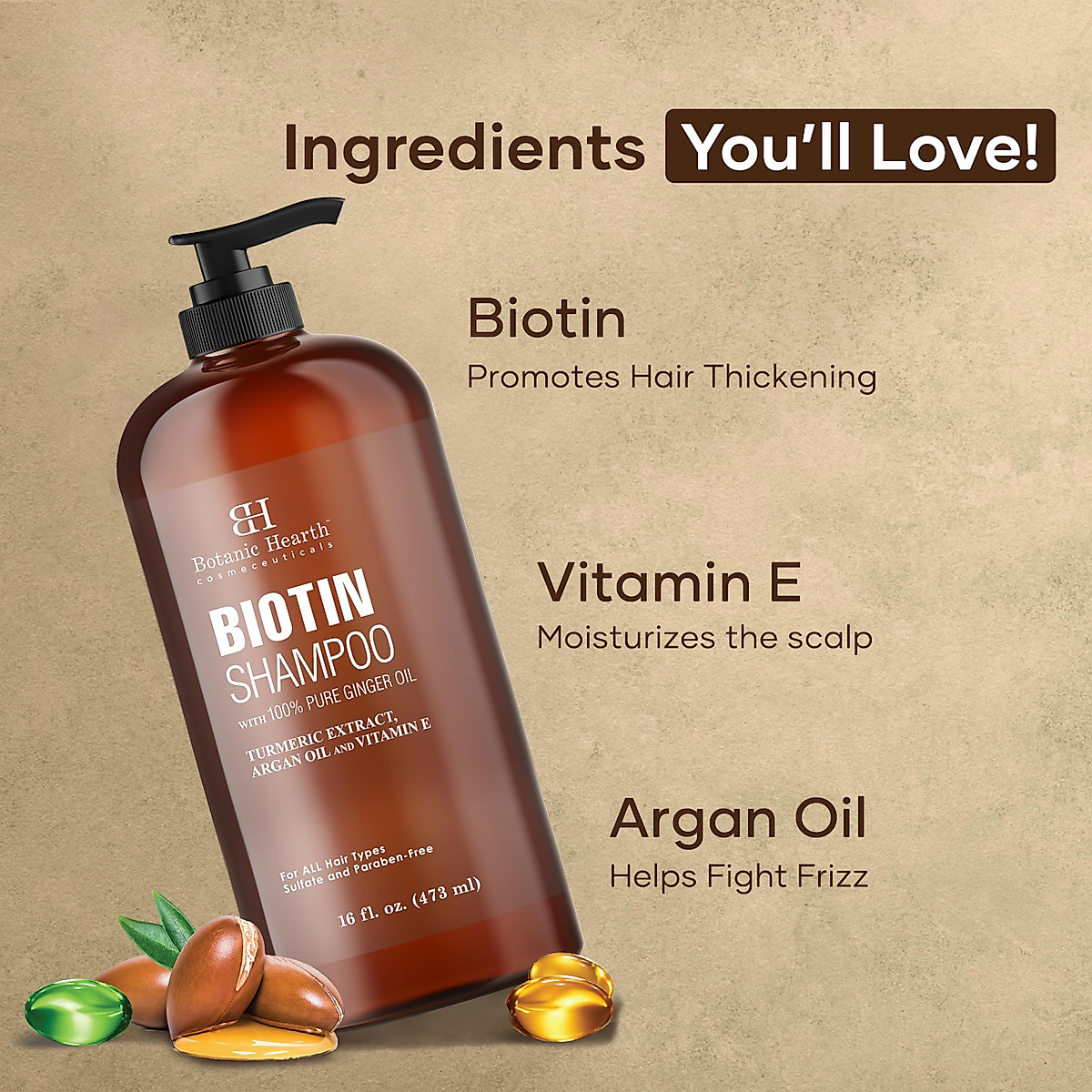 Botanic Hearth Biotin Shampoo - 16 fl oz - Promotes Thicker, Fuller Hair - Hydrating & Nourishing Formula for Stronger Hair Growth - Sulfate-Free, Paraben-Free, Safe for All Hair Types