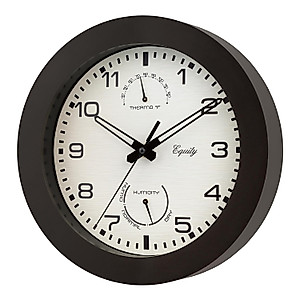 Equity by La Crosse 10 Inch IN/OUT Brown Wall Clock with Thermometer and Hygrometer (29005)