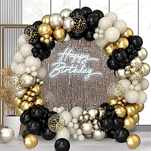 Black and Gold Balloon Garland Arch Kit, 152pc White Sand Confetti Champagne New Years Eve Party Balloons for Nye Decorations 2024,Birthday Wedding Party Decor