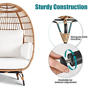 OTSUN Outdoor Egg Chair, PE Wicker Chair with 4 Thicken Cushions, Oversized Indoor Chairs with Durable Steel Frame Perfect for Balcony, Backyard, Bedroom, Patio Chairs 440 lbs Capacity-White