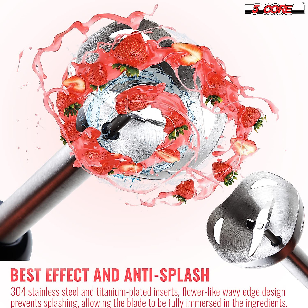 5 Core Immersion Blender Handheld Electric Whisk Hand Blender 8-Speed 500W Hand Held Stick Blender with Food Grade Stainless Steel Blades for Perfect for Smoothies Puree Baby Food Soup