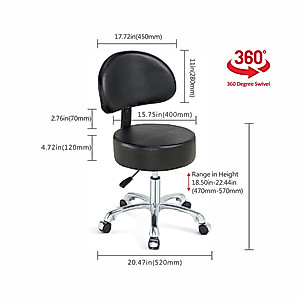 Lilfurni Swivel Rolling Stool Round Chair,Thick Sturdy Padding,Adjustable Stool with Wheels for Doctor,Medical,Massage Salon,Office,Shop(Black) (with Back, Black)