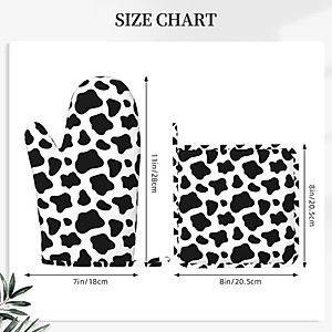 Oven Mitts and Potholders Cow Prints Silicone Glove Heat Resistant, Kitchen Gloves for Cooking, 2-Piece Set