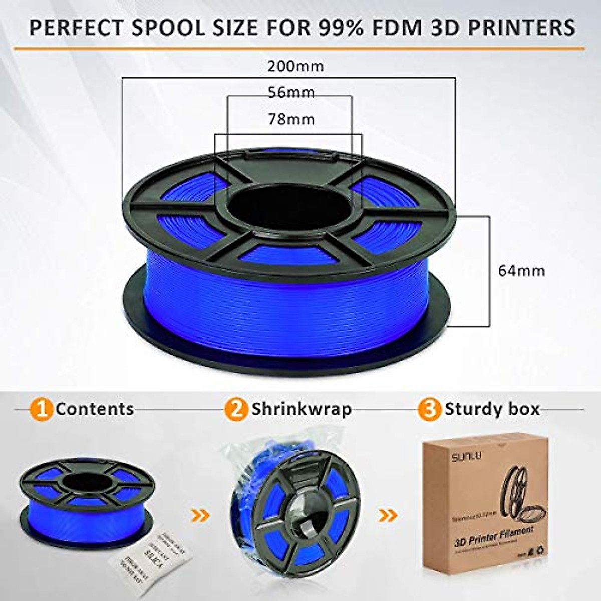SUNLU PETG 3D Printer Filament, PETG Filament 1.75mm Dimensional Accuracy +/- 0.02 mm, 1 kg Spool, PETG Blue
