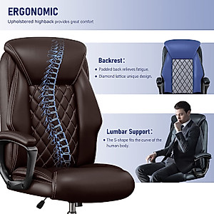 Ergonomic Office Chair High Back Home Office Desk Chair with Wheels Computer Chair with Lumbar Support PU Leather Executive Office Chair，Brown