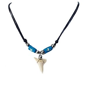 Swimmi Genuine Mako Shark Tooth Necklace for Men Women Boy Girl with Seed Beads and Adjustable Waxed Cord Handmade Jewelry CA268, Blue