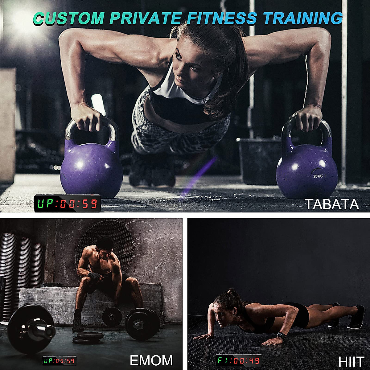 Jhering Portable Gym Timer, Workout Clock with Rechargeable Battery and Built-in Magnet, Stopwatch Countdown/Up for Home Gym Garage Fitness, Interval Training, EMOM, Tabata, Boxing (Black)