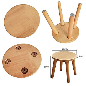 Natural Solid Wood Step Stool Plant Stand Round Footrest 10 inch Portable Detachable Legs Vanity Stool, Small (Roundstool-Natural-262626)