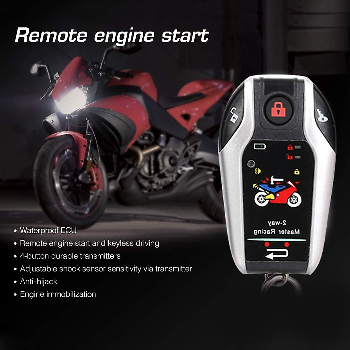 Two Way Motorcycle Alarm Device Anti-theft Security System Remote Engine Automatically Lock/Unlock for Scooter Motorbike Universal