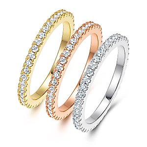 MDFUN Yellow Gold/Rhodium/Rose Gold Plated Cubic Zirconia Eternity Ring 3 PCS Set (8)