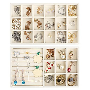 Arqumi 2 Pack Jewelry Trays, Jewelry Display Trays, Velvet Jewelry Display Trays with Multilayer for Earrings Necklace Rings Bracelet, Beige (9-18)