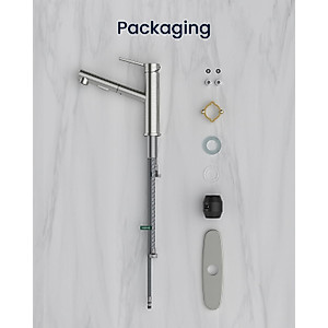 DAYONE Modern Bar Kitchen Faucet with Pull-out Sprayer Brushed Nickel, RV Single Handle Kitchen Sink Faucets Low Arc Stainless Steel, with Deck Plate for 1 3 Holes Sink Install 2 Modes and 360° Swivel