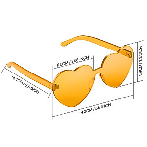 Maxdot Heart Shape Sunglasses Rimless Transparent Heart Glasses Party Favors (Orange)