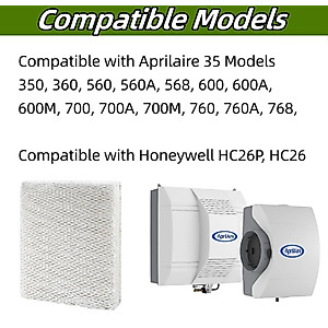 4-Pack Humidifier Filter Replacement Compatible with Aprilaire Water Panel 35 Models 350, 360, 560, 560A, 568, 600, 600A, 600M, 700, 700A, 700M, 760, 760A, 768, Compatible with Honeywell HC26P, HC26