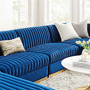Modway Sanguine Channel Tufted Performance Velvet Modular Sectional Sofa, 6-Piece Set, Navy