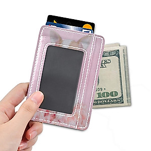 Linomo Thin leather Card Holder and Money Clip Cute Chihuahua Dog Pink Rose Wallet RFID Blocking for Men & Women