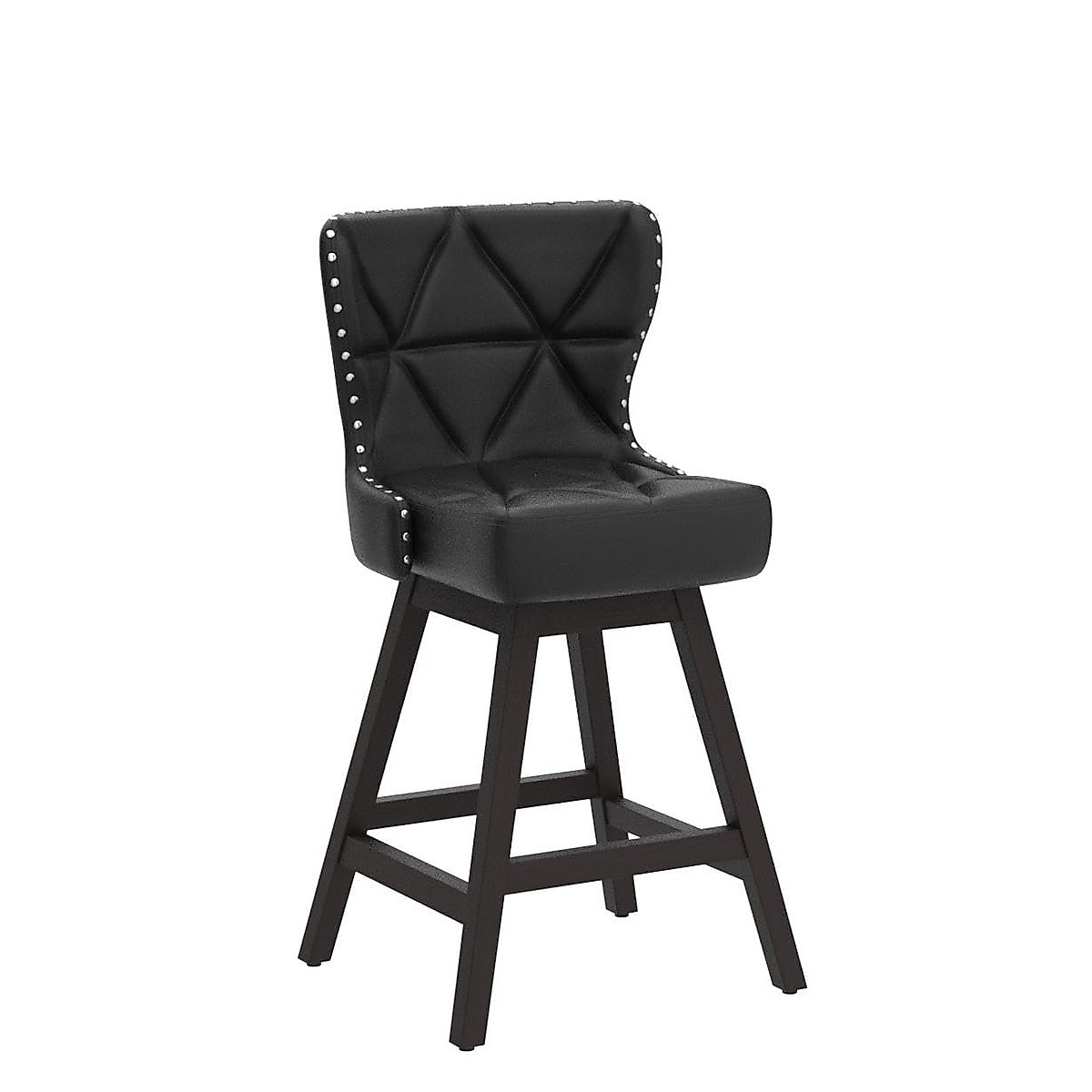 Cozyman Counter Height Bar Stools Set of 2, 26" H Swivel Bar Stool with Back, Faux Leather Counter Stool, Solid Wood Legs, Retro Upholstered Barstools for Kitchen Island, Home Bar, Pub, Black