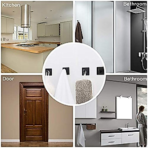 Celbon 4PC Self Adhesive Bath Towel Hook Black Sticky Stainless Steel Robe Hooks Heavy Duty Door Hooks for Bathrooms,Kitchen,Lavatory Closet (Square, 2PC)