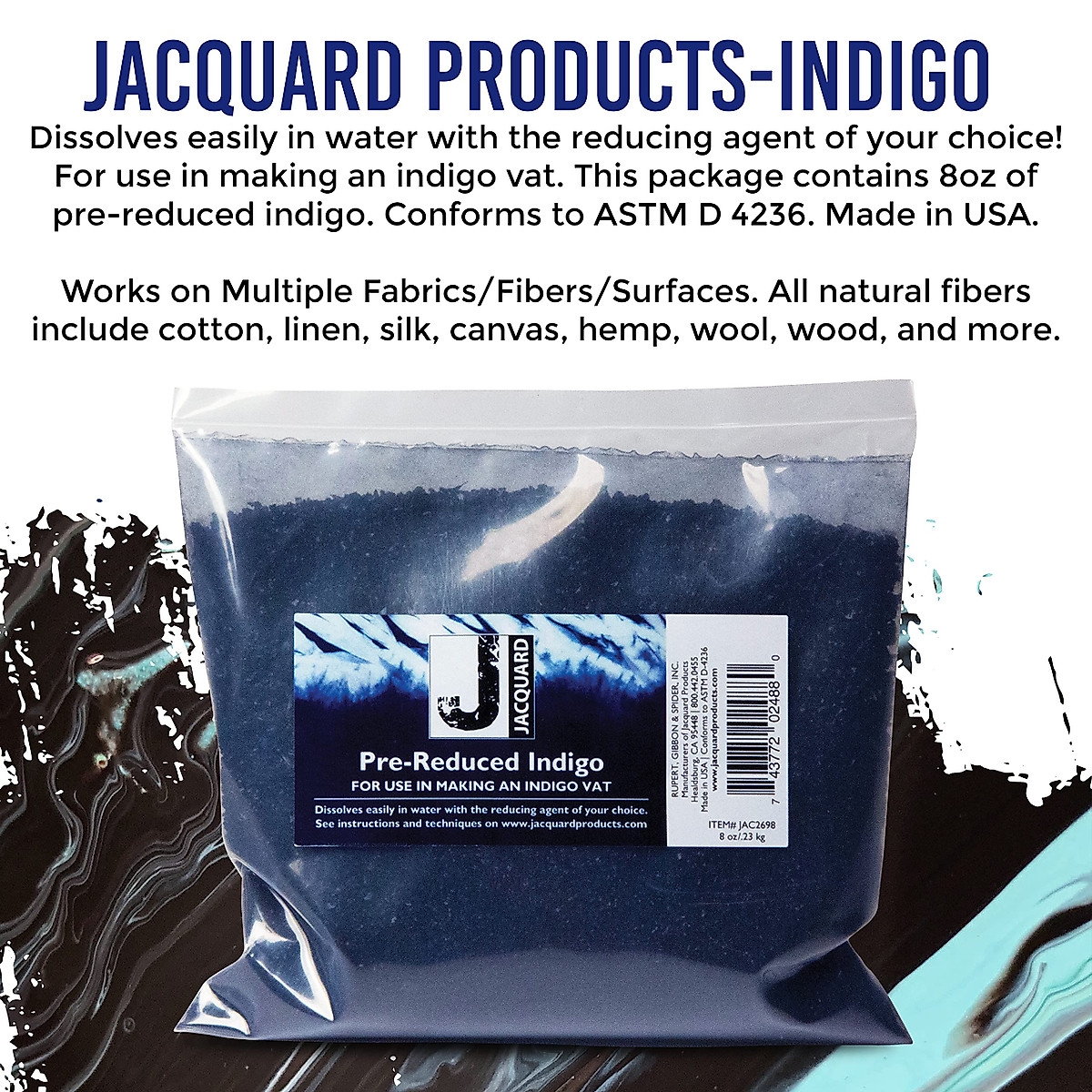 Jacquard Indigo Dye - 8 Oz Pre Reduced Indigo - Create Your Own Shibori Bag, Indigo Macrame, Indigo Dye Pillow, and More - Blue Dye Fabric