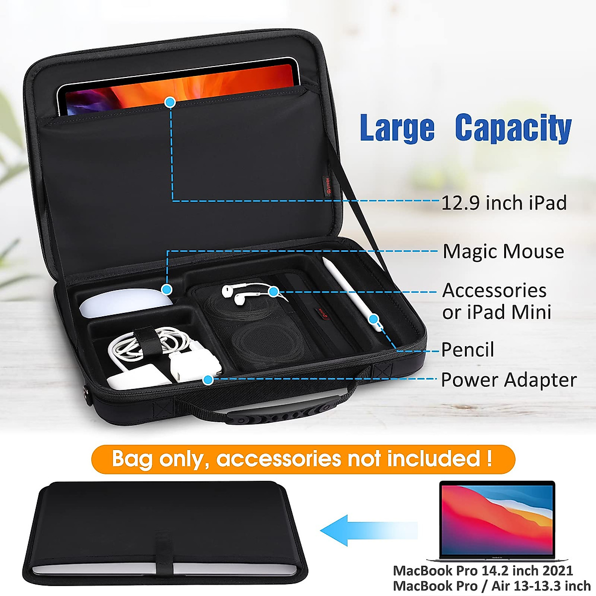 SITHON Hard Shell Laptop Shoulder Bag for 13.6-inch MacBook Air M3/A3113 M2/A2681 2024-2022, MacBook Pro 14 M4 Pro Max 2024 A3112 A3401 A3185, Shockproof Tablet Case Electronics Storage Bag, Black