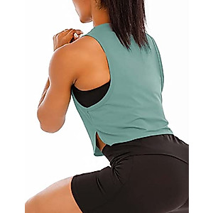 HIOINIEIY Womens Crop Top Workout Cropped Shirts Muscle Tank Athletic Gym Exercise Clothes Light Green L