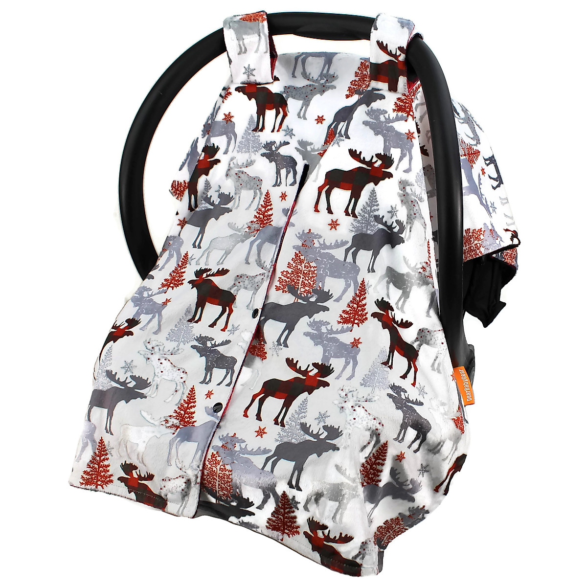 Dear Baby Gear Car Seat Canopy - Unisex Infant Car Seat Cover - Soft and Breathable Fabric - Fits Most Carseats - Winter Moose/Red Black Plaid - 40"x30"